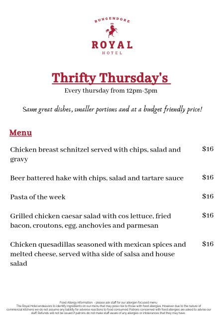 Thrifty Thursdays - Bungendore Royal Hotel